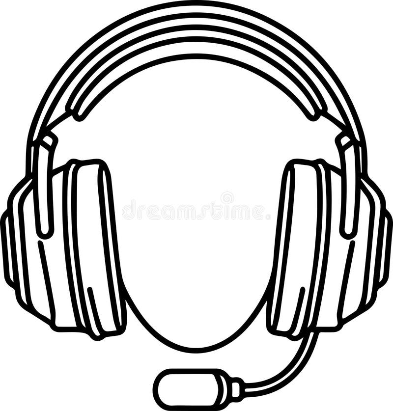 Black Line Art Headsets Electronic Device with Cable Art Hand Drawn ...