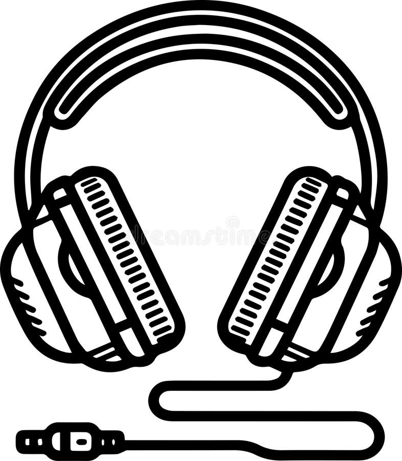 Black Line Art Headsets Electronic Device Art Hand Drawn Illustration ...