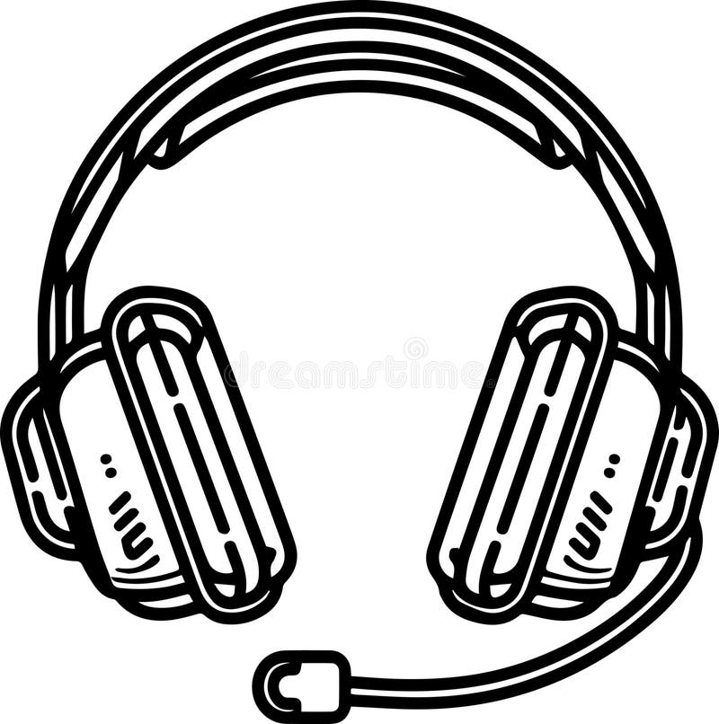 Black Line Art Headsets Electronic Device Art Hand Drawn Illustration ...