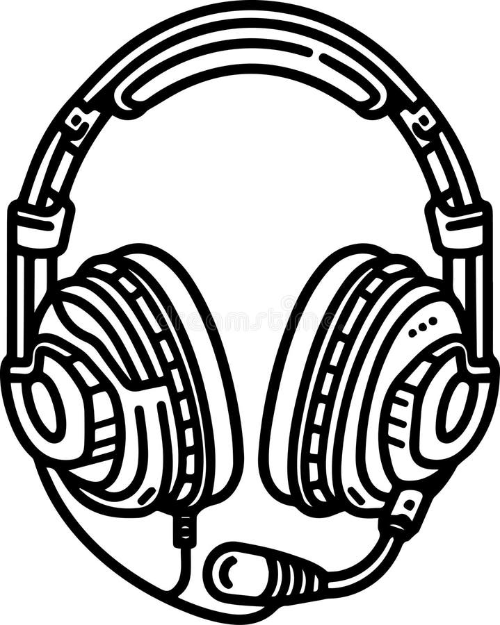 Black Line Art Headsets Electronic Device Art Hand Drawn Illustration ...