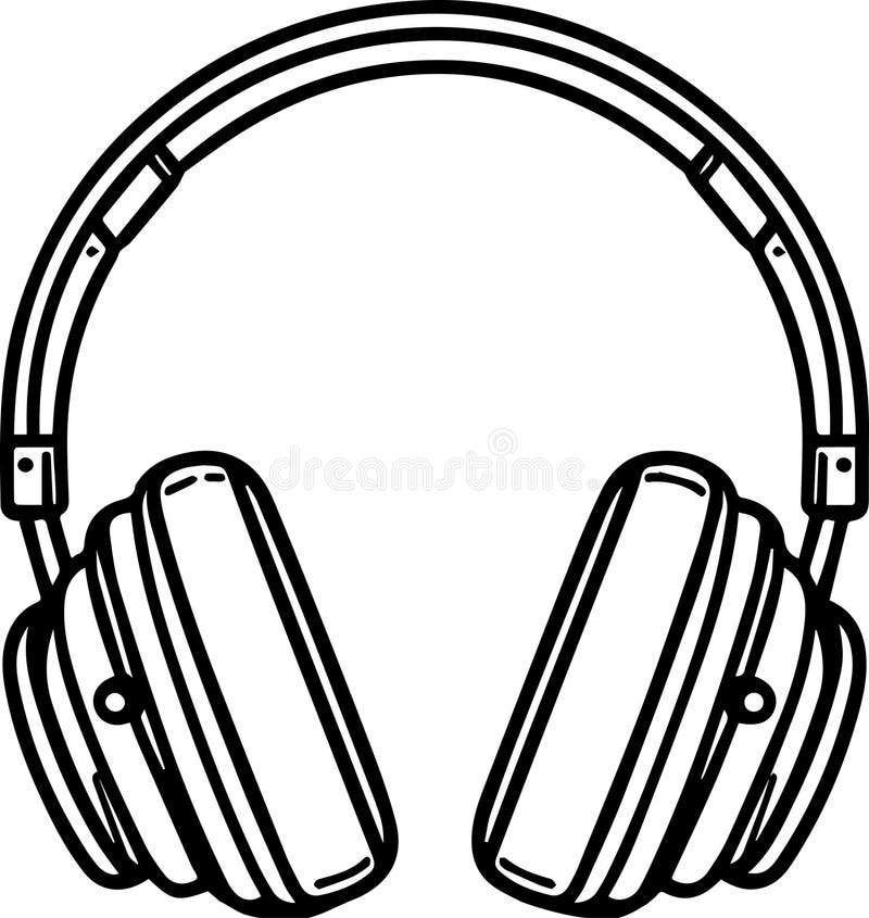Black Line Art Headsets Electronic Device Art Hand Drawn Illustration ...