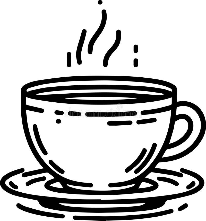 Black Line Art Hot Coffee Cup Art Hand Drawn Illustration Stock ...