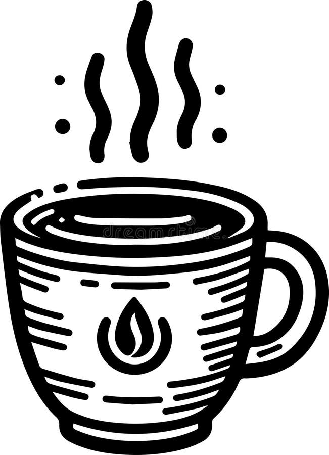Black Line Art Hot Coffee Cup Art Hand Drawn Illustration Stock ...