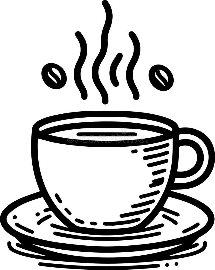 Black Line Art Hot Coffee Cup Art Hand Drawn Illustration Stock ...