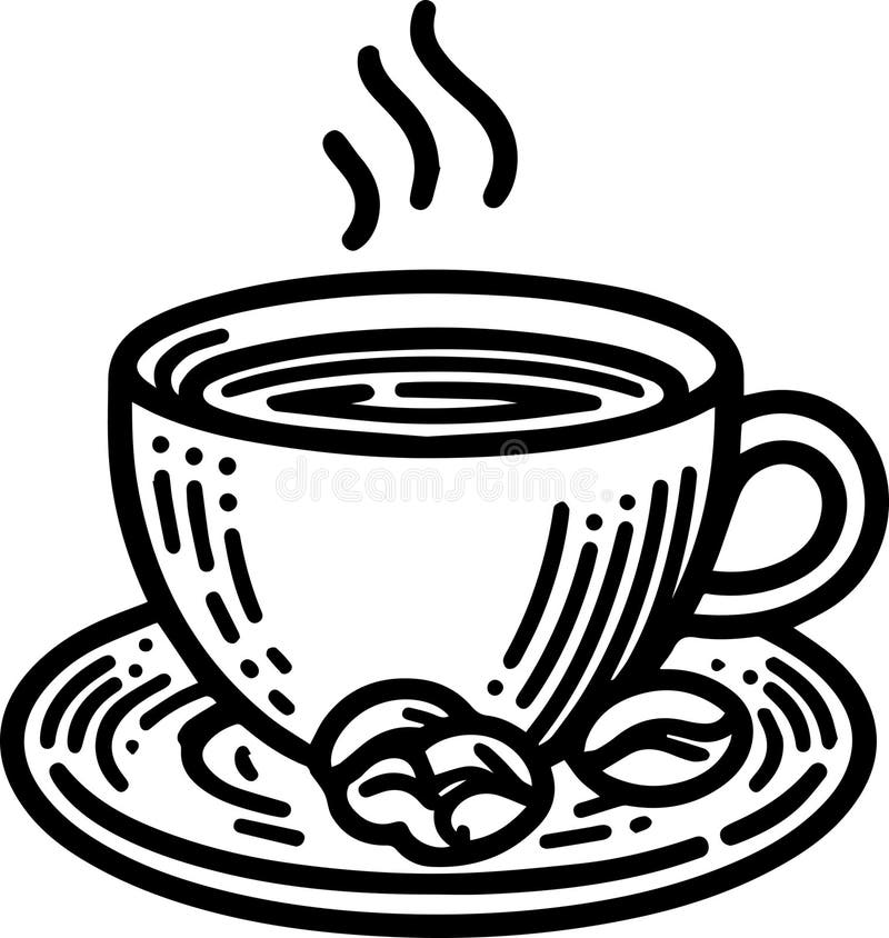 Black Line Art Hot Coffee Cup Art Hand Drawn Illustration Stock ...