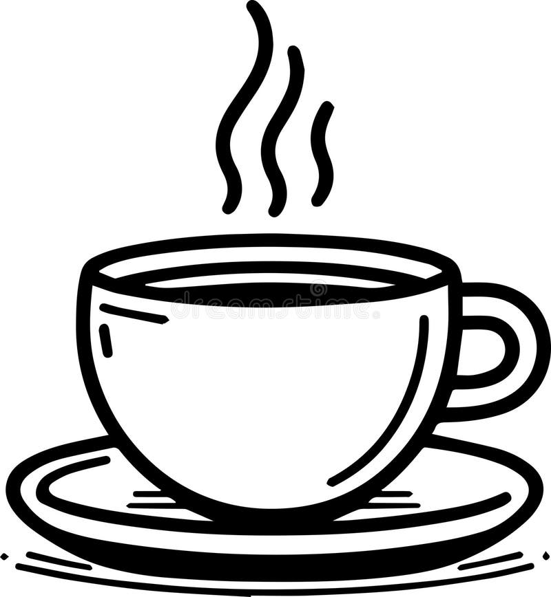 Black Line Art Hot Coffee Cup Art Hand Drawn Illustration Stock ...