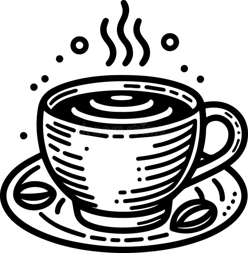 Black Line Art Hot Coffee Cup Art Hand Drawn Illustration Stock ...