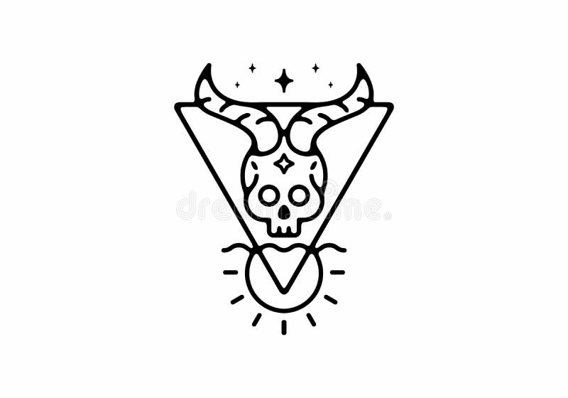 Black Line Art Illustration of Devil Head in Triangle Shape Stock ...