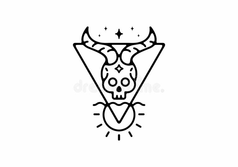Black Line Art Illustration of Devil Head in Triangle Shape Stock ...