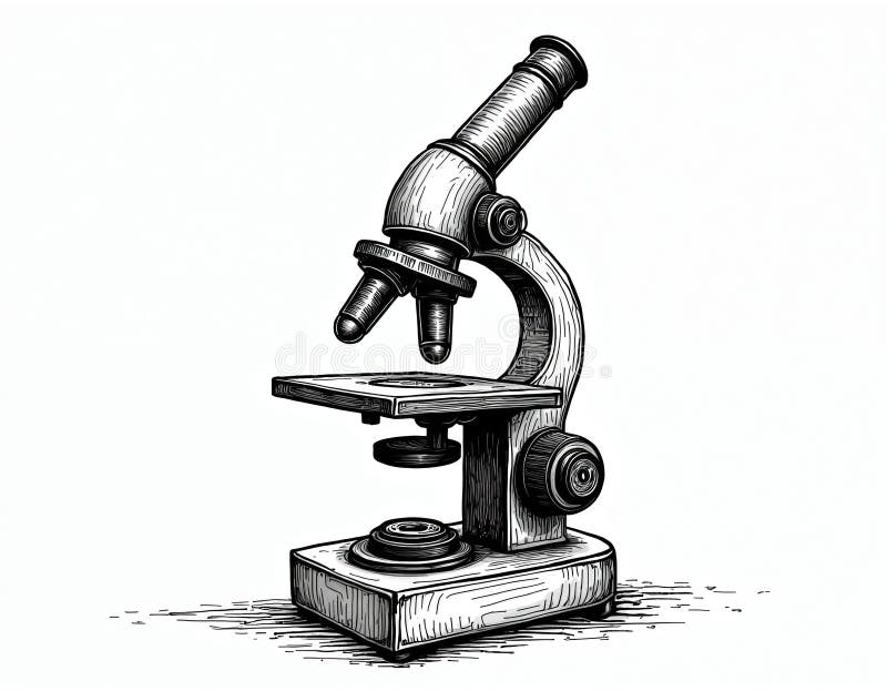 Black Line Art Illustration of Microscope Isolated White Backdrop ...