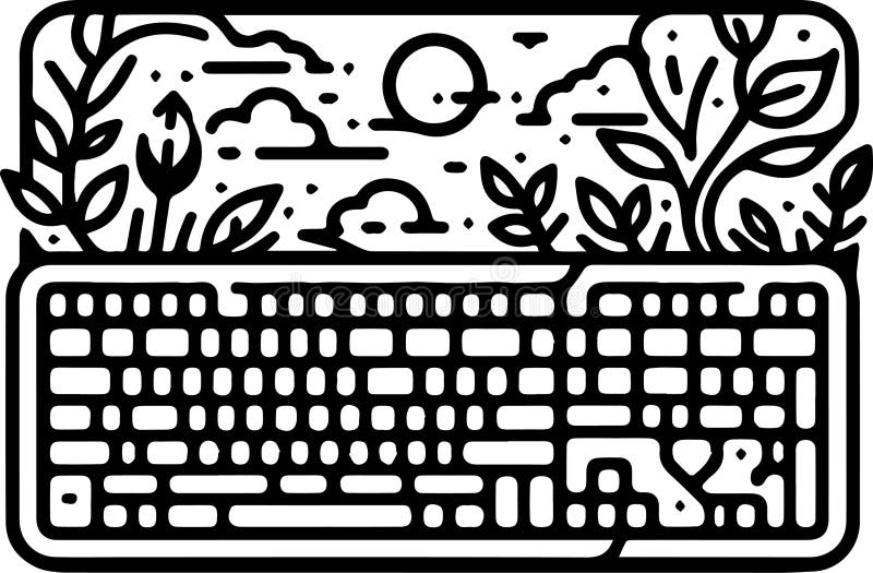 Black Line Art Keyboard Electronic Device Art Hand Drawn Illustration ...