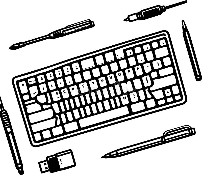 Black Line Art Keyboard Electronic Device Art Hand Drawn Illustration ...