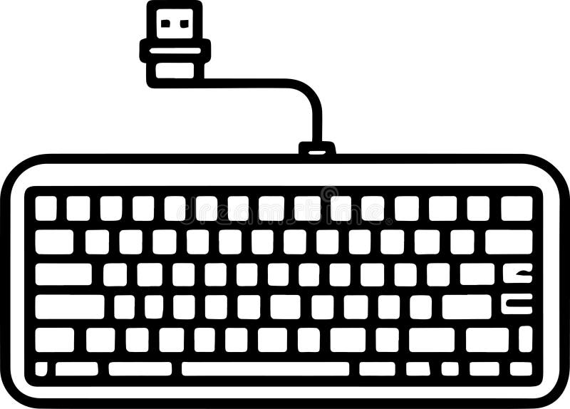 Black Line Art Keyboard Electronic Device Art Hand Drawn Illustration ...