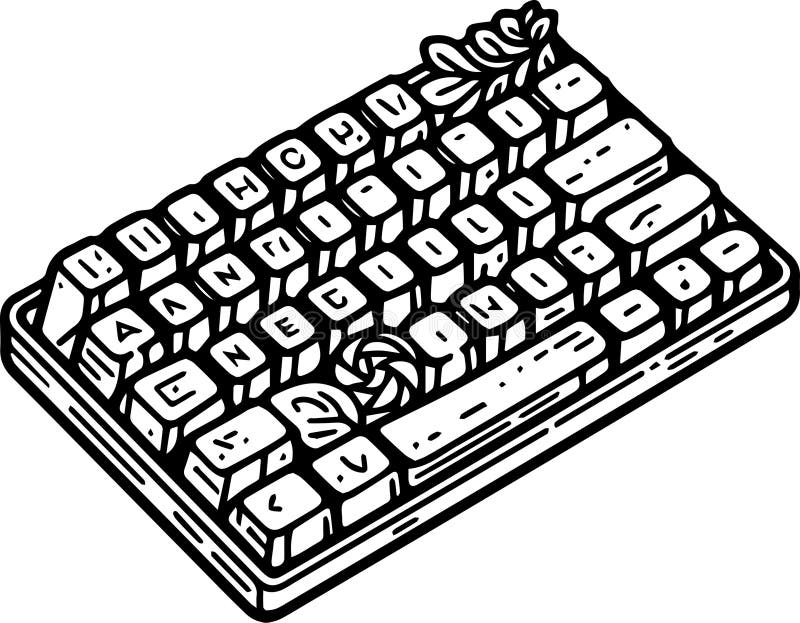Black Line Art Keyboard Electronic Device Art Hand Drawn Illustration ...