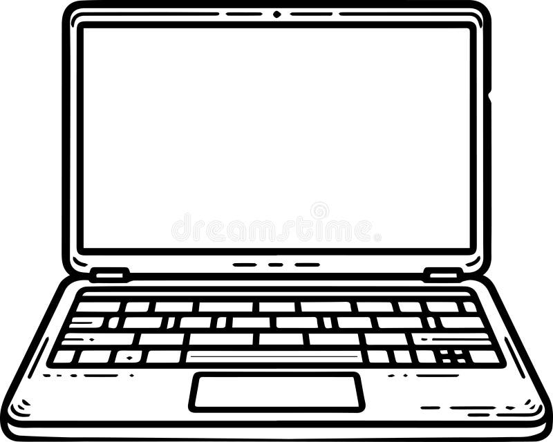 Black Line Art Laptop Electronic Device Hand Drawn Illustration Stock ...