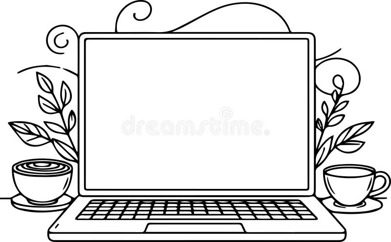 Black Line Art Laptop Electronic Device Hand Drawn Illustration Stock ...