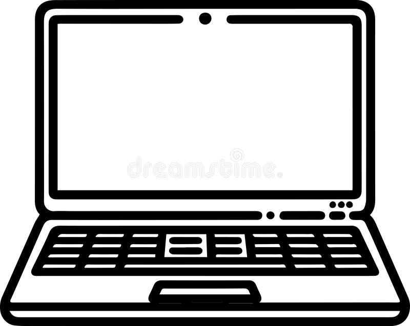 Black Line Art Laptop Electronic Device Hand Drawn Illustration Stock ...