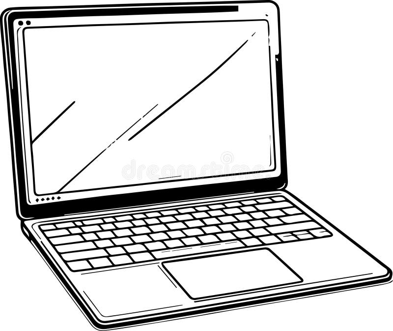 Black Line Art Laptop Electronic Device Hand Drawn Illustration Stock ...