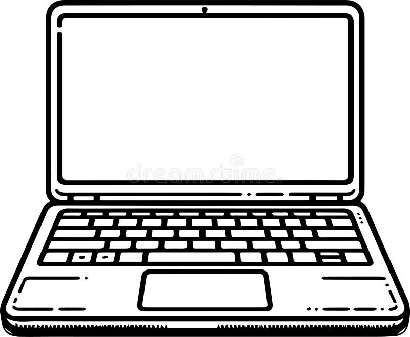 Black Line Art Laptop Electronic Device Hand Drawn Illustration Stock ...