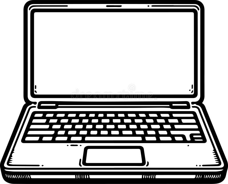 Black Line Art Laptop Electronic Device Hand Drawn Illustration Stock ...