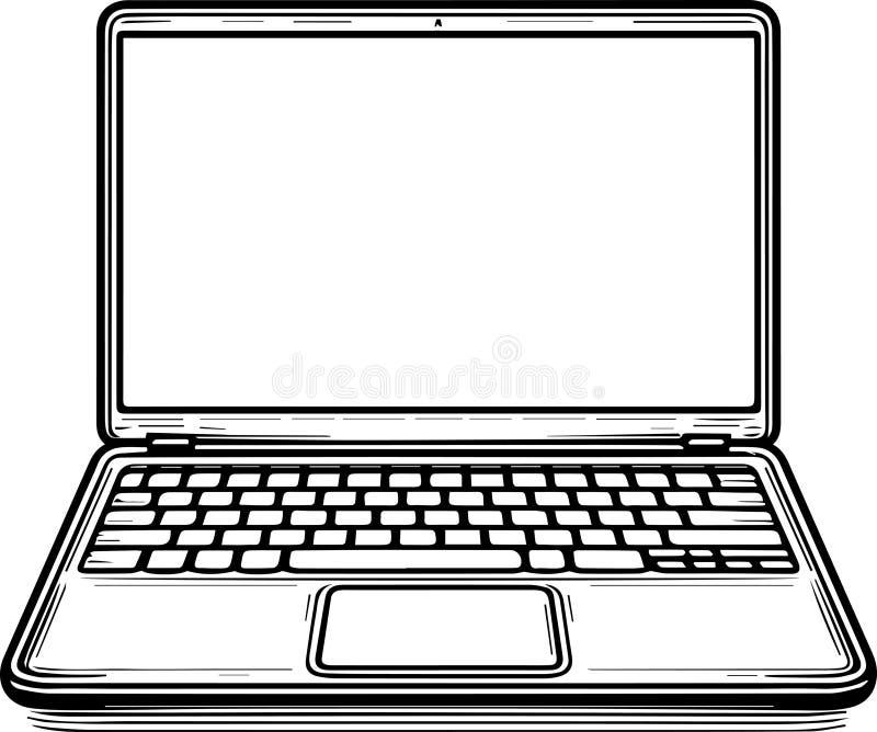 Black Line Art Laptop Electronic Device Hand Drawn Illustration Stock ...