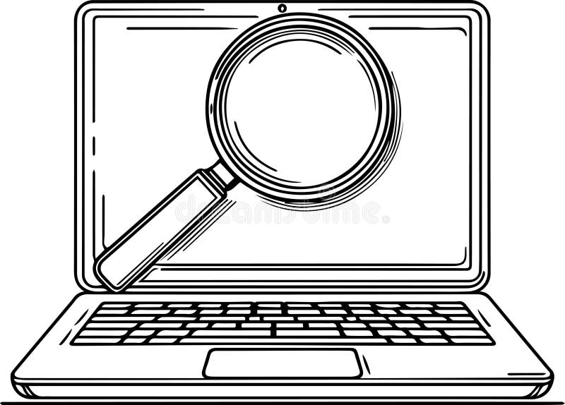 Black Line Art Laptop Electronic Device Hand Drawn Illustration Stock ...