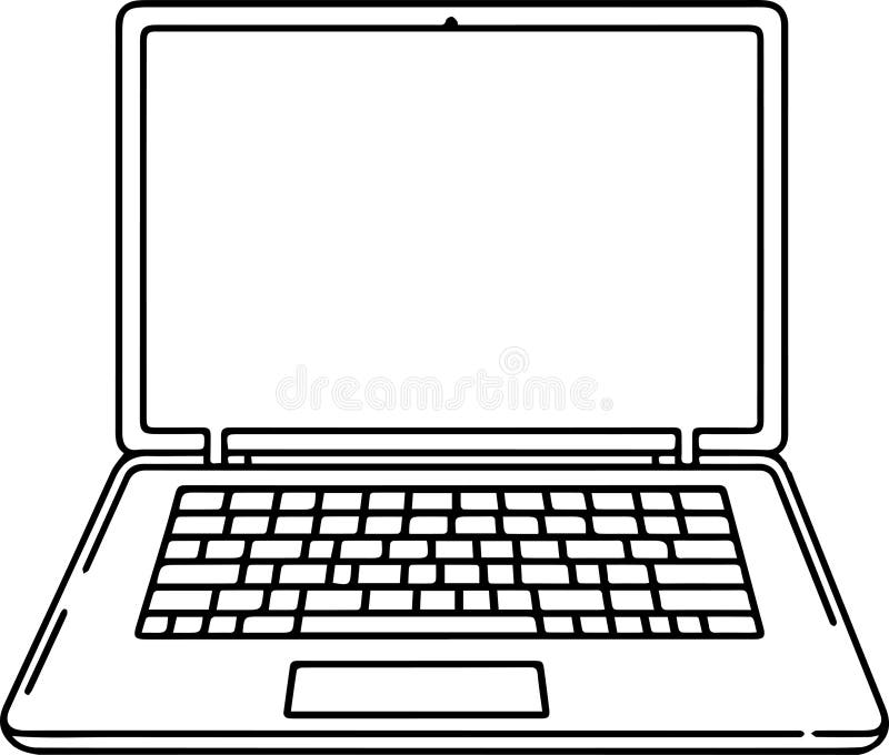 Black Line Art Laptop Electronic Device Hand Drawn Illustration Stock ...
