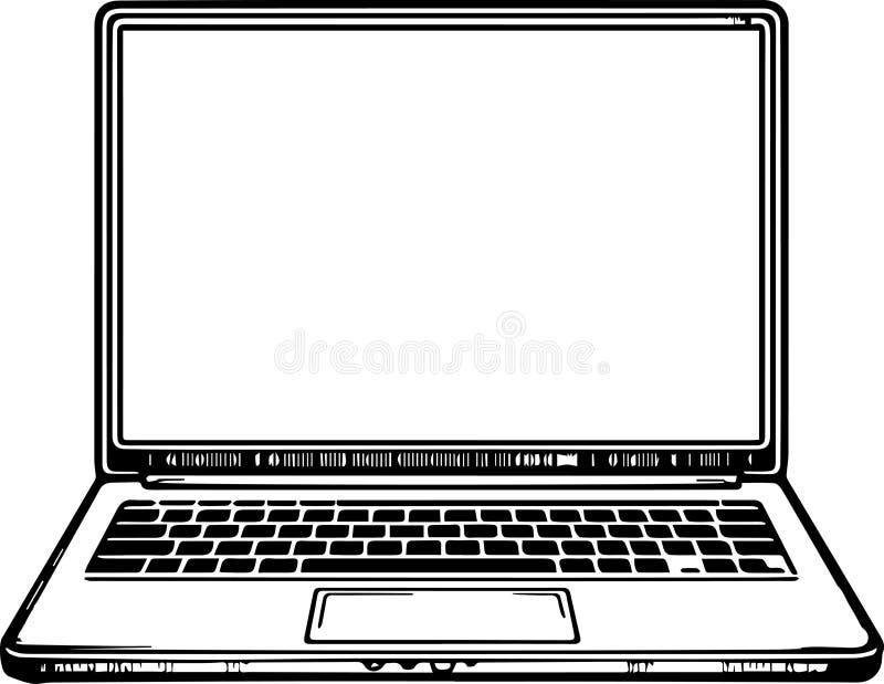 Black Line Art Laptop Electronic Device Hand Drawn Illustration Stock ...