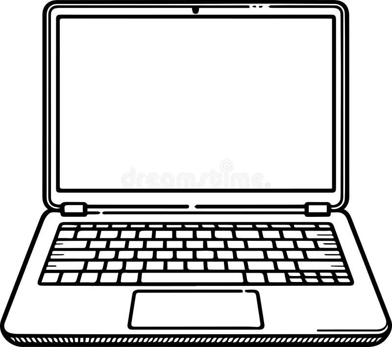 Black Line Art Laptop Electronic Device Hand Drawn Illustration Stock ...