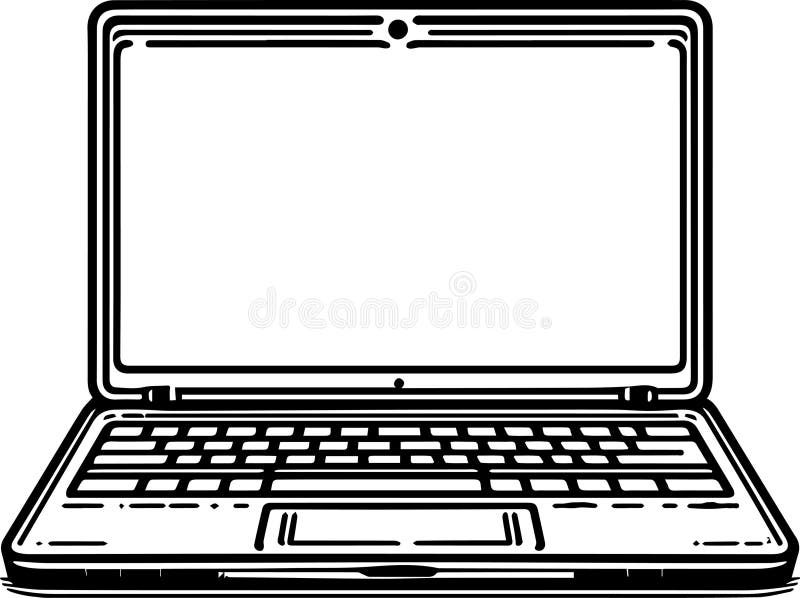 Black Line Art Laptop Electronic Device Hand Drawn Illustration Stock ...