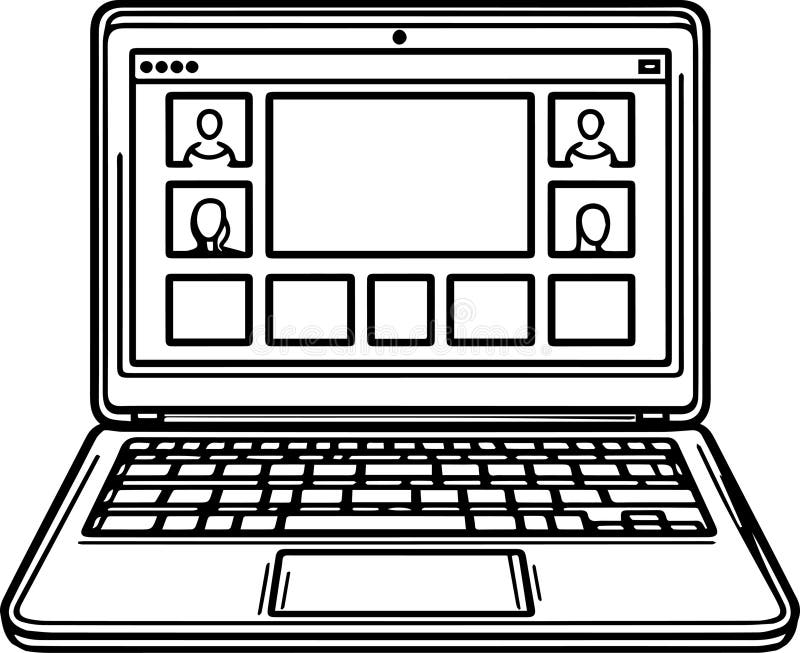 Black Line Art Laptop Electronic Device Hand Drawn Illustration Stock ...