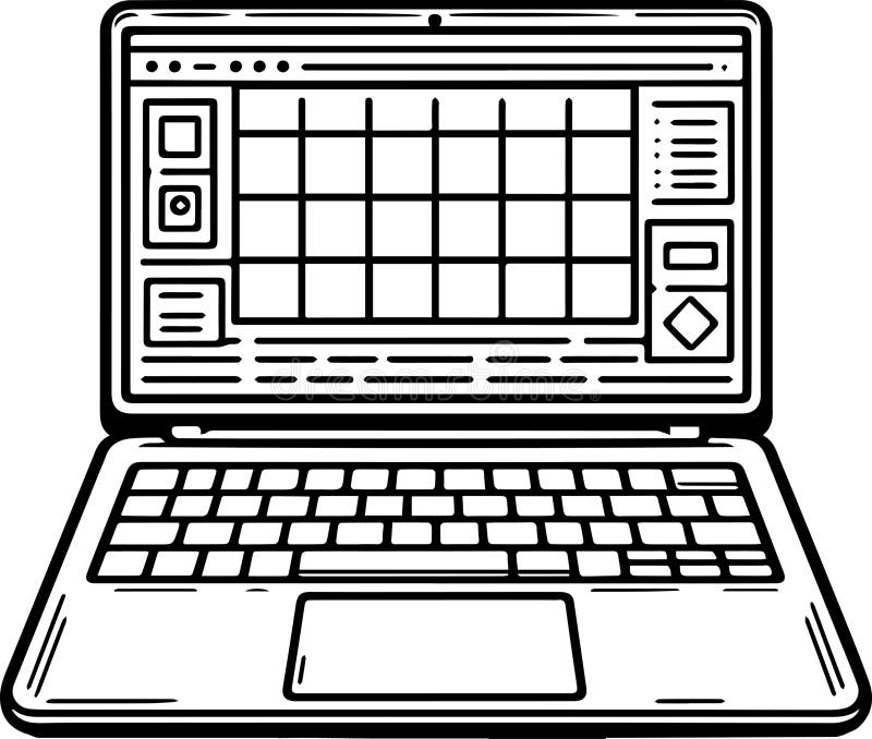 Black Line Art Laptop Electronic Device Hand Drawn Illustration Stock ...