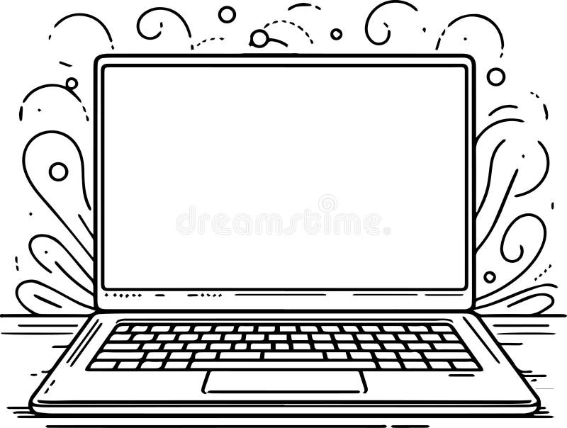 Black Line Art Laptop Electronic Device Hand Drawn Illustration Stock ...