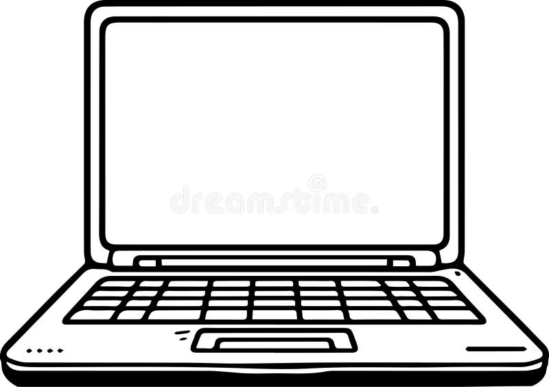 Black Line Art Laptop Electronic Device Hand Drawn Illustration Stock ...