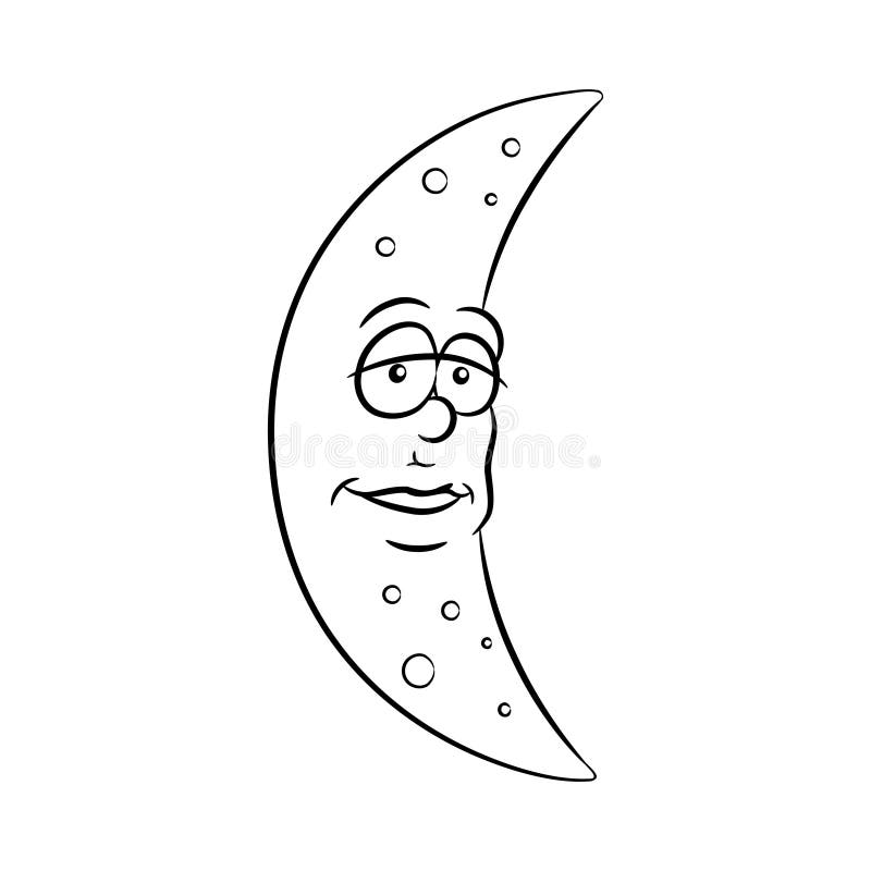 Black Line Art Moon Cartoon on a White Background Stock Vector ...