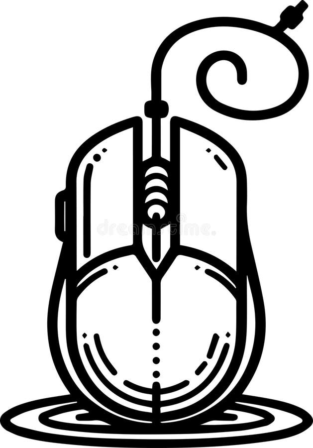 Black Line Art Mouse Electronic Device Art Hand Drawn Illustration ...