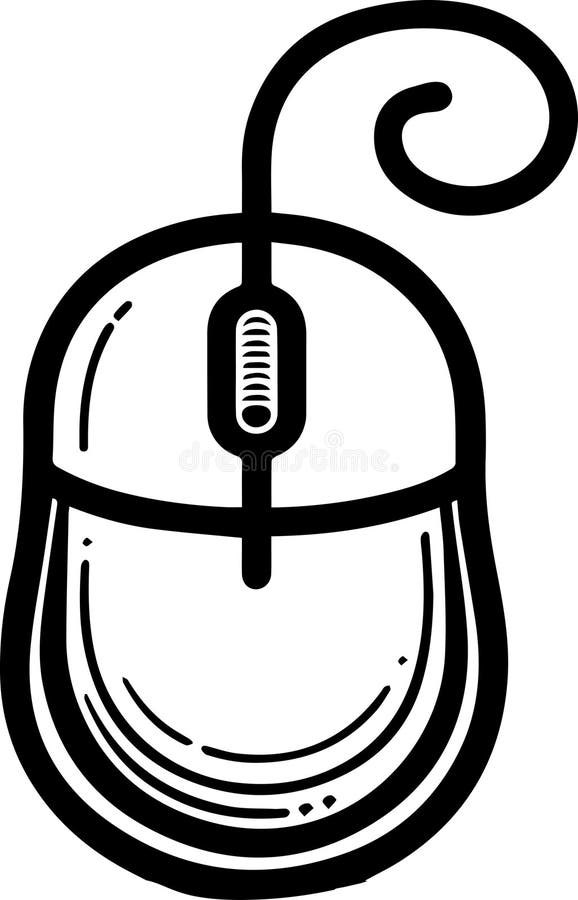 Black Line Art Office Mouse Electronic Device Art Hand Drawn ...