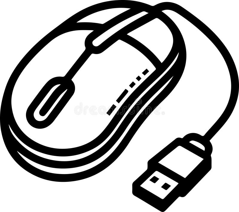 Black Line Art Office Mouse Electronic Device Art Hand Drawn ...