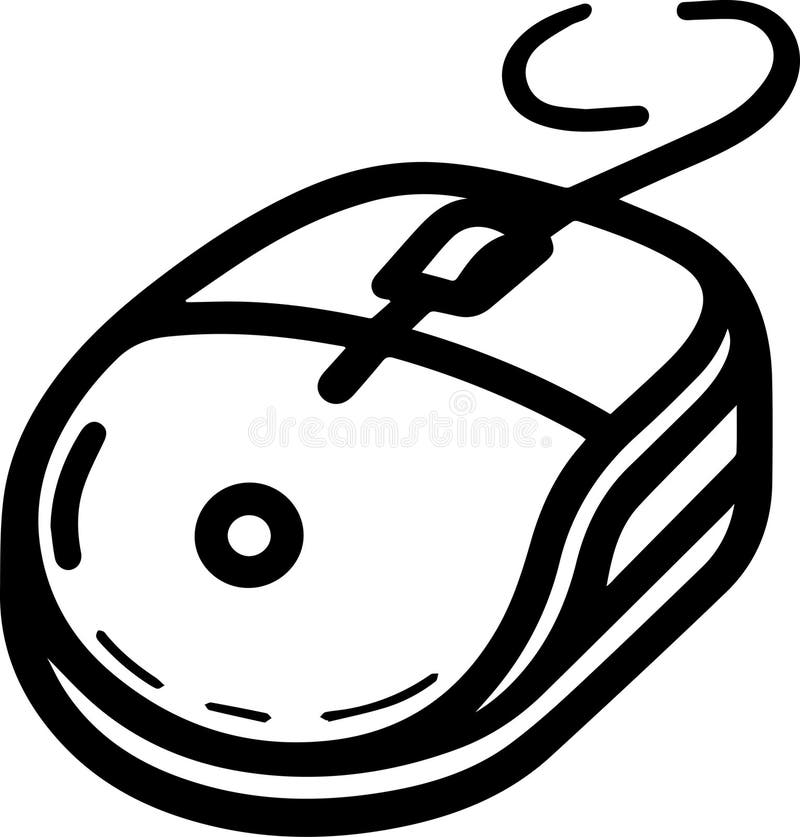 Black Line Art Office Mouse Electronic Device Art Hand Drawn ...