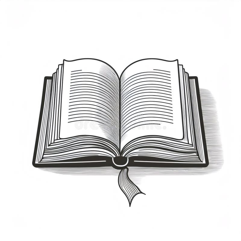Black Line Art of an Open Book with a Bookmark on a White Background ...