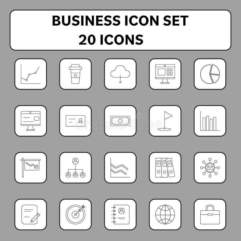 Black Line Art Set of Business Icons in Square Stock Illustration ...