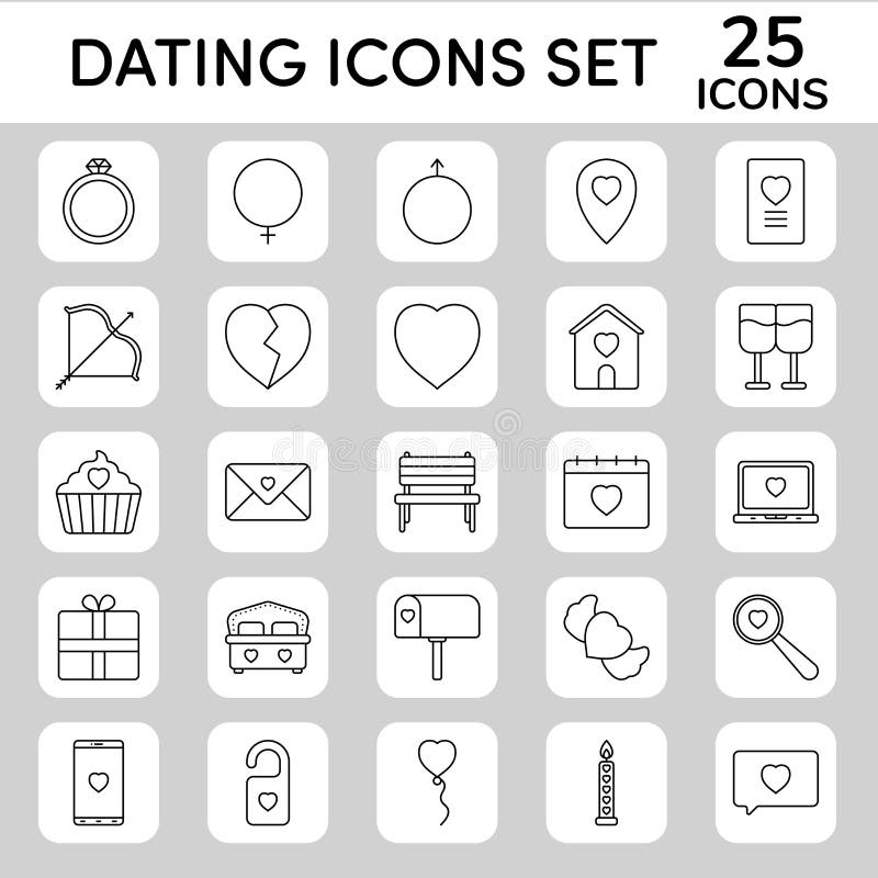 Black Line Art Set of Dating Icons in Flat Stock Illustration ...