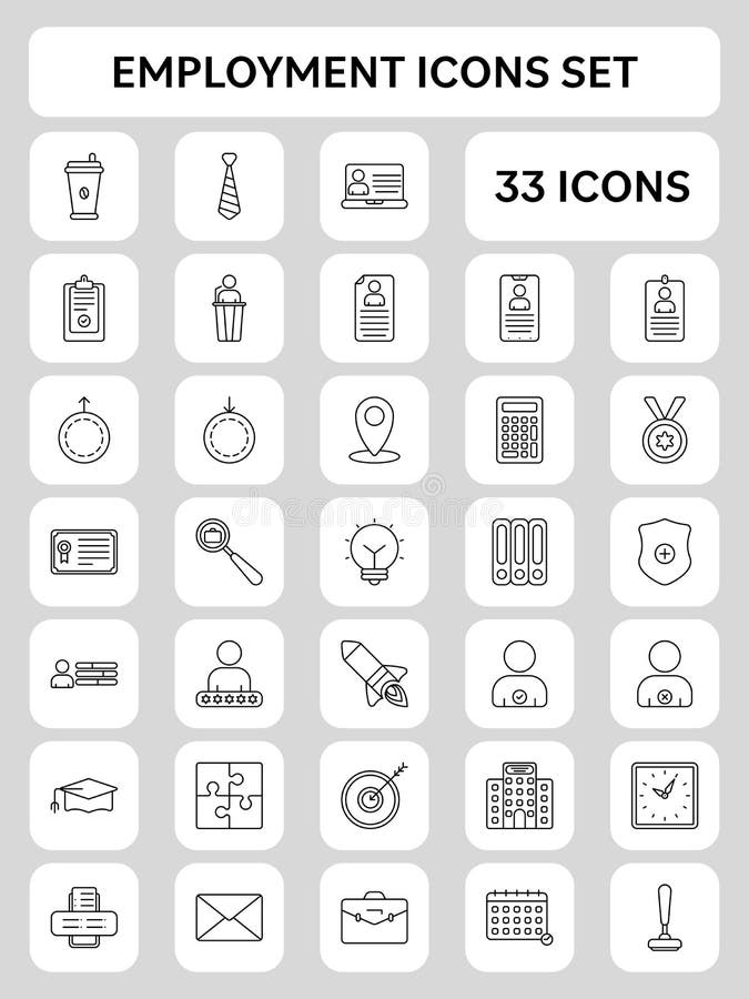 Black Line Art Set of Employment Icons in Flat Stock Illustration ...