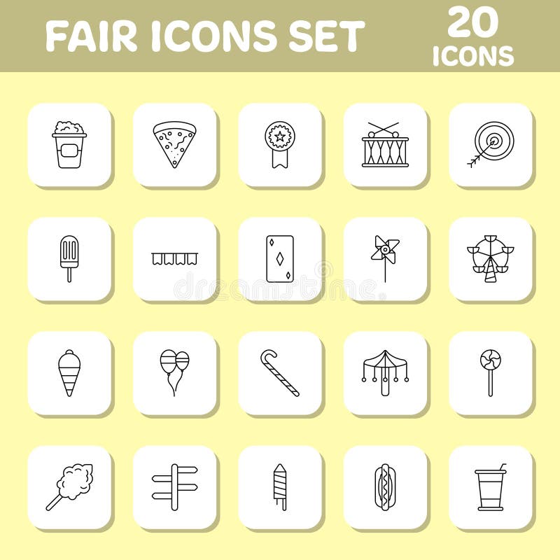 Black Line Art Set of Fair Icons on Yellow and White Background Stock ...