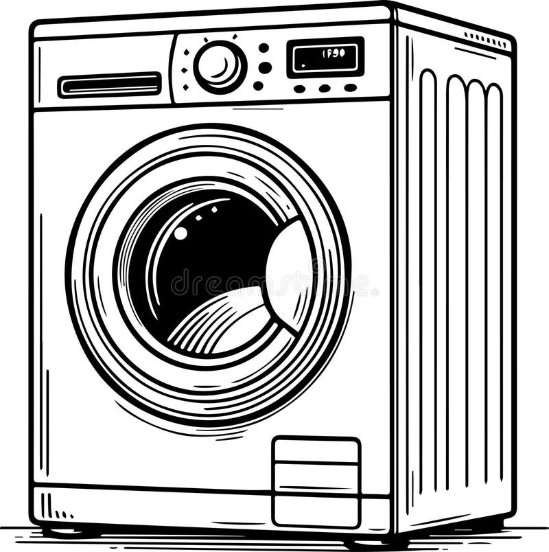 Black Line Art Washing Machine Electronic Hand Drawn Illustration Stock ...