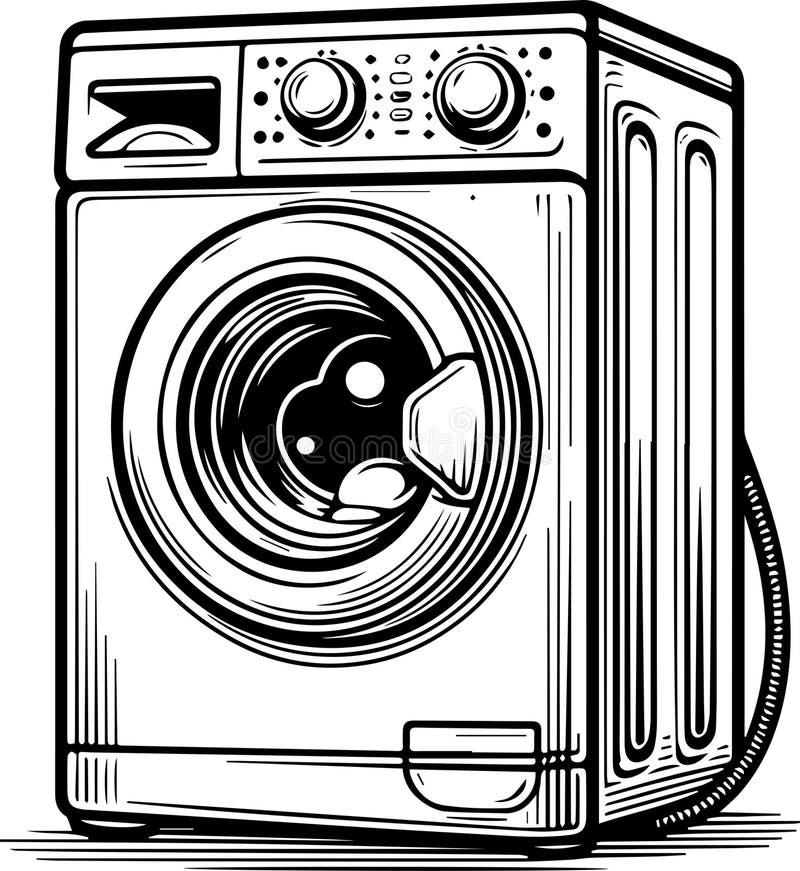 Black Line Art Washing Machine Electronic Hand Drawn Illustration Stock ...
