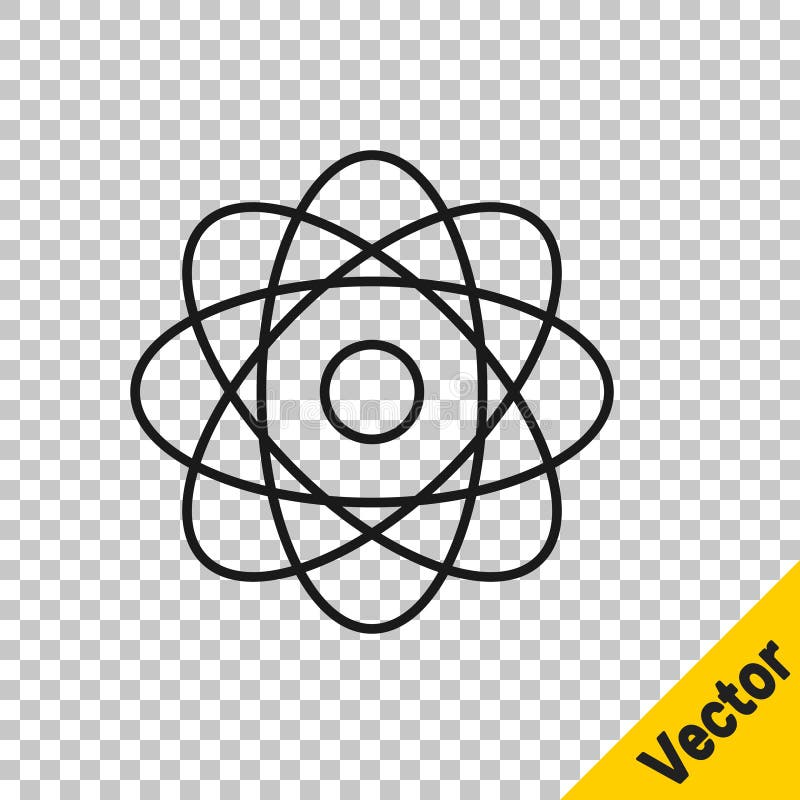 Black Line Atom Icon Isolated on Transparent Background. Symbol of ...