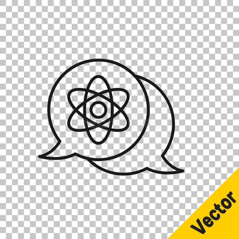 Black Line Atom Icon Isolated on Transparent Background. Symbol of ...