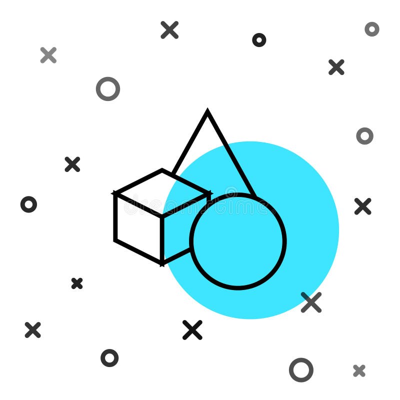 Black Line Basic Geometric Shapes Icon Isolated on White Background ...