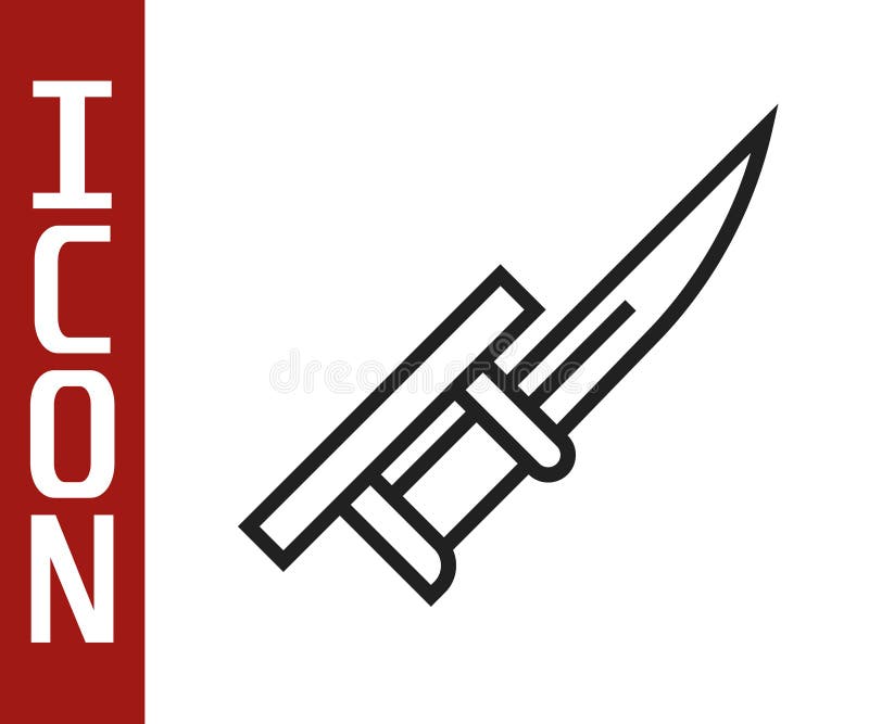 Black Line Bayonet on Rifle Icon Isolated on White Background. Vector ... Black Line Bayonet on Rifle Icon Isolated on White Background. Vector ...